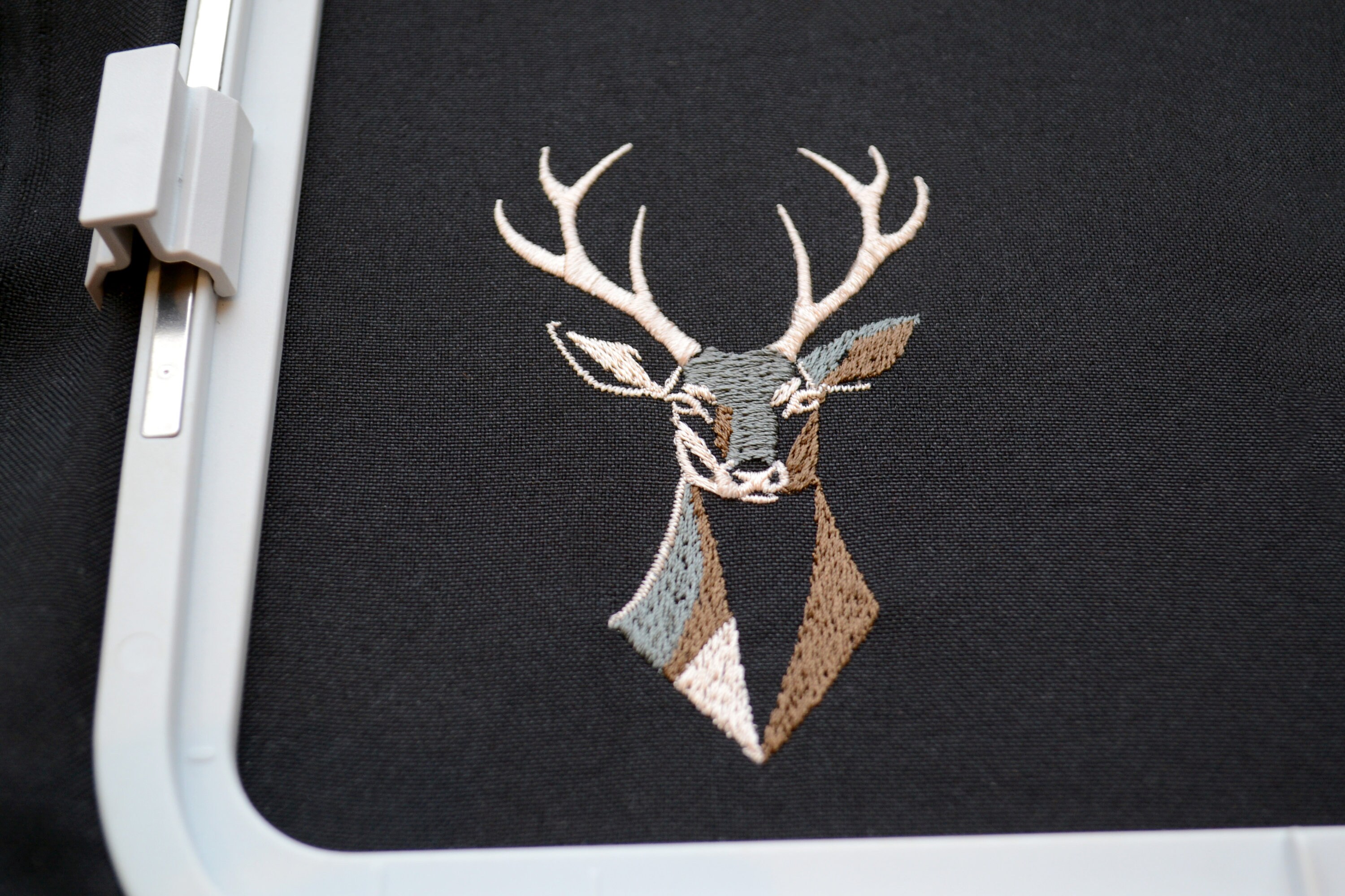 Elegant Deer Head Embroidery Design, Geometric Antlered Buck on Dark ...
