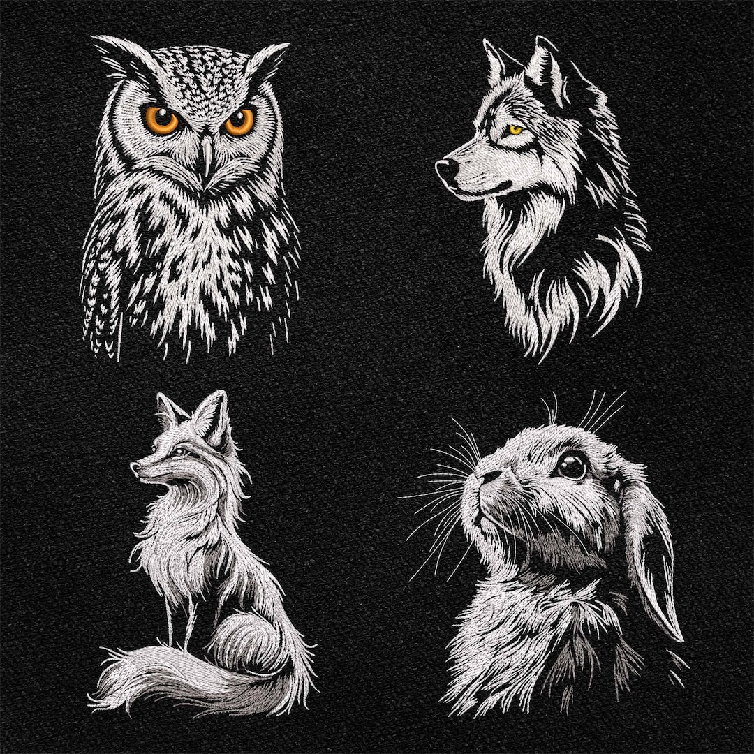 Wildlife Embroidery Design Bundle, Owl Wolf Fox Rabbit Pattern Set for ...