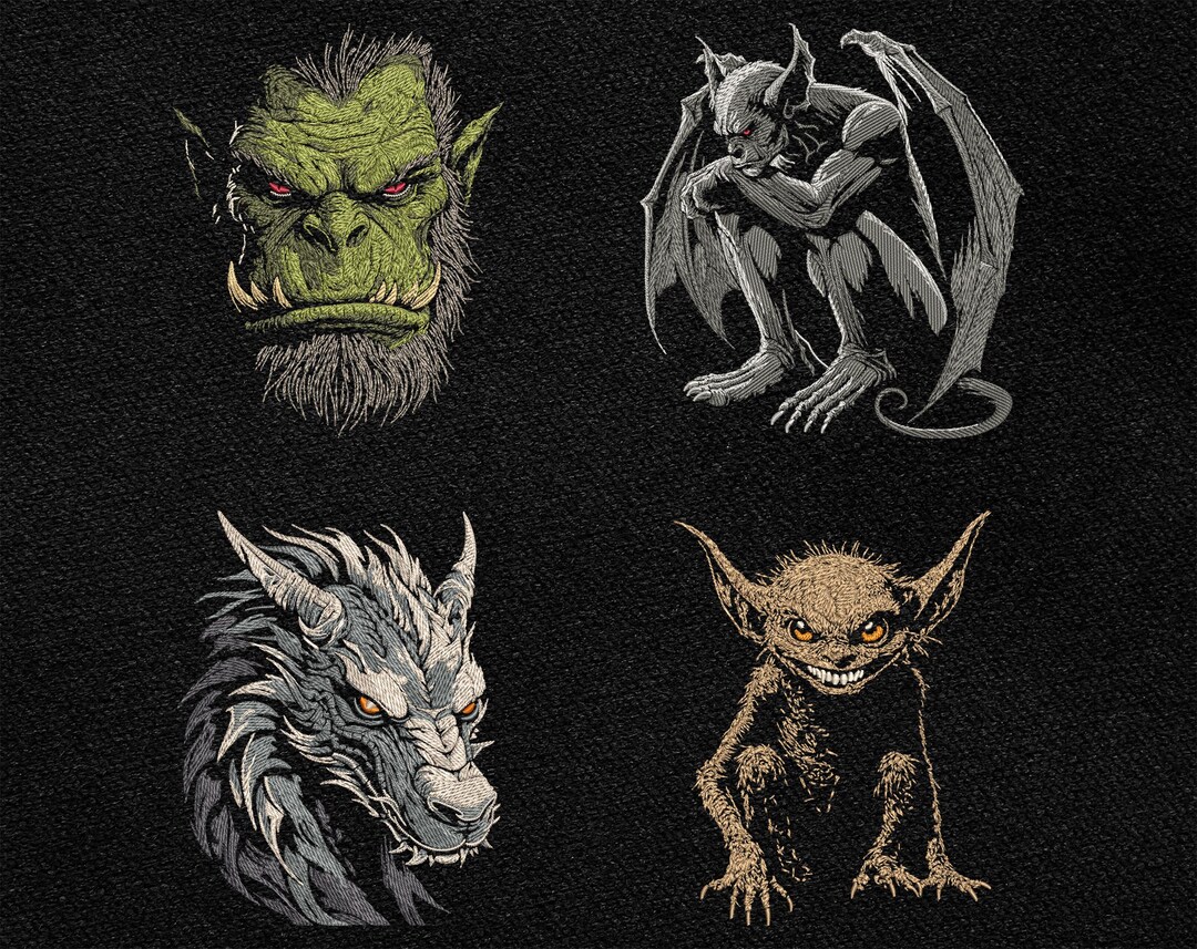 Fantasy Halloween Machine Embroidery Designs Bundle - Orc Face, Goblin ...