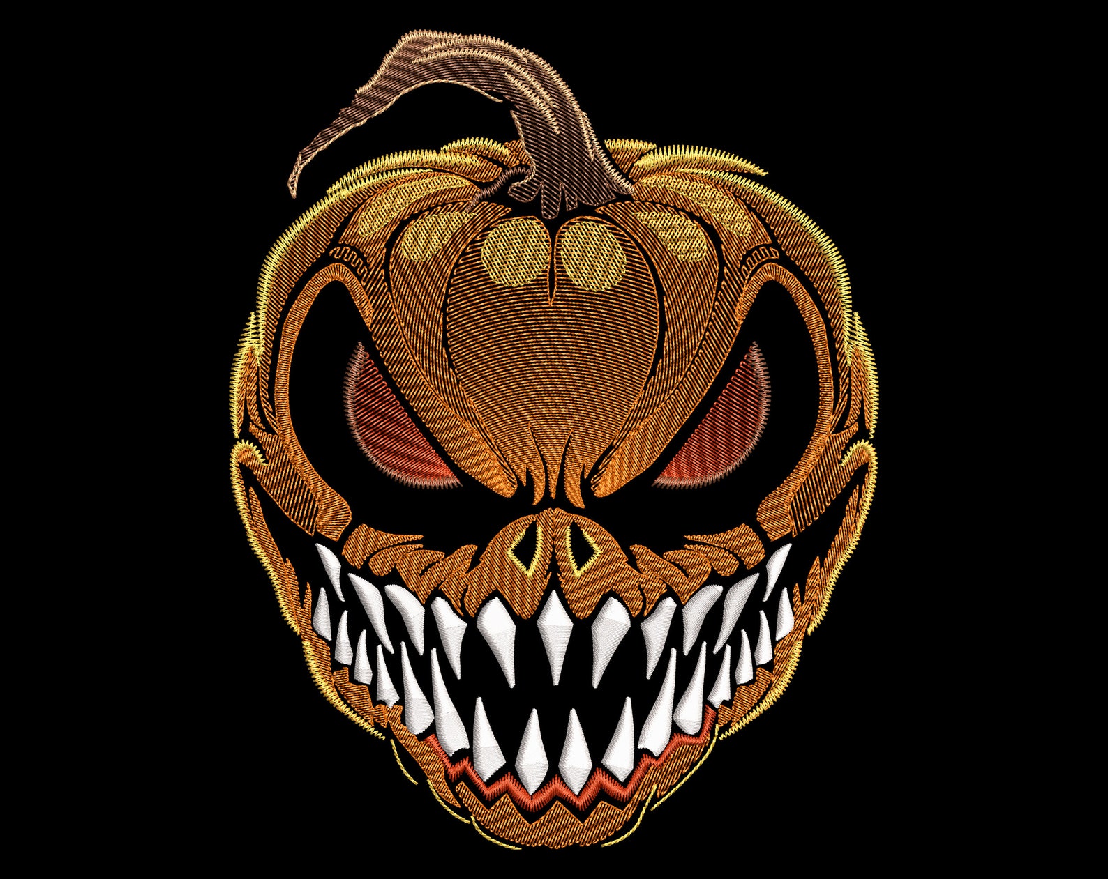 Angry Pumpkin Face Embroidery Design - Light Stitch Demonic Halloween ...