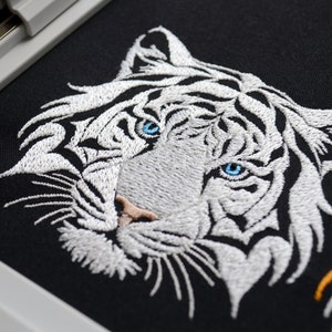 White Tiger Face Embroidery Design for Dark Fabric - Majestic Fill ...
