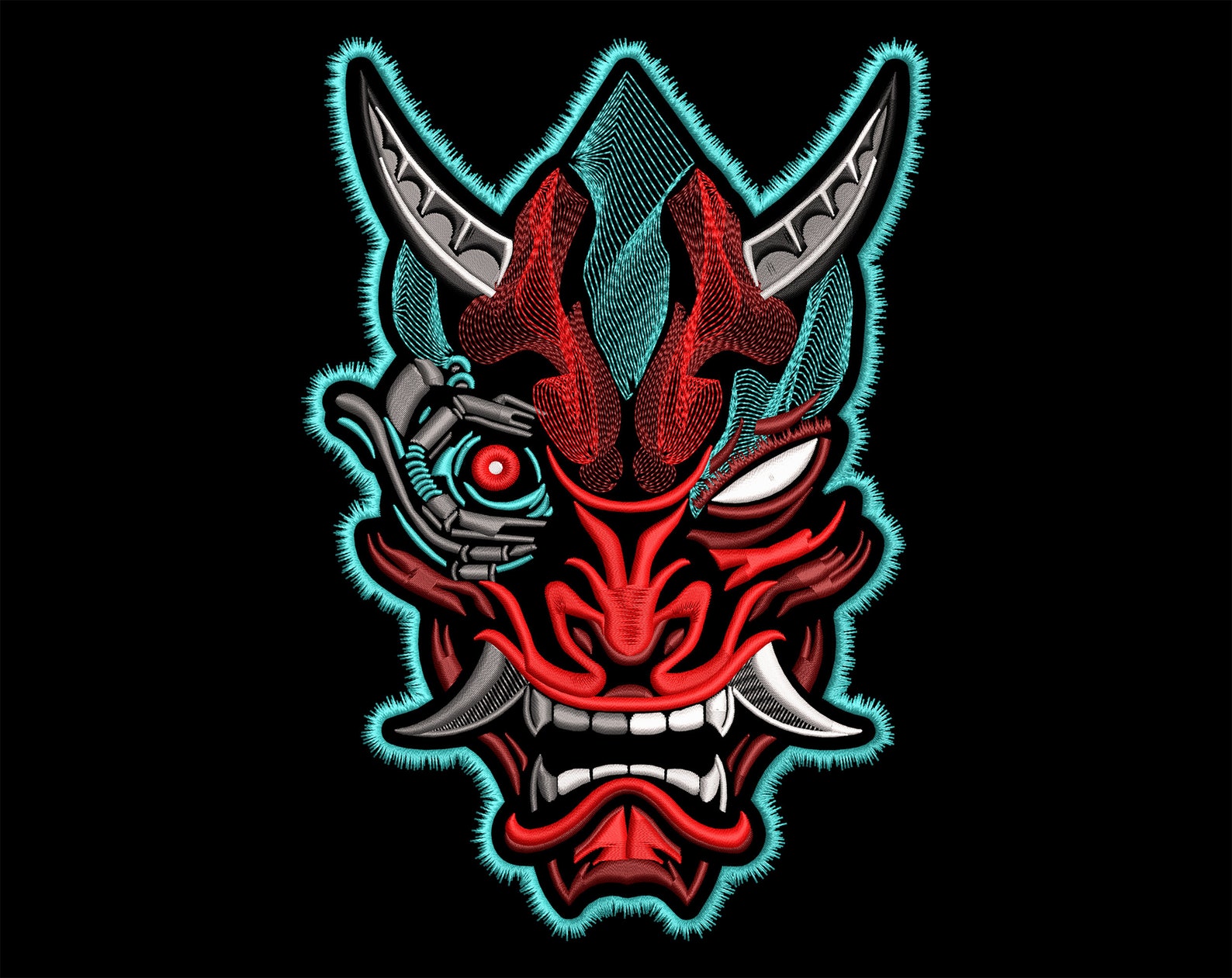Cyberpunk Embroidery Design Halloween Large Cyber Oni Demon - Etsy