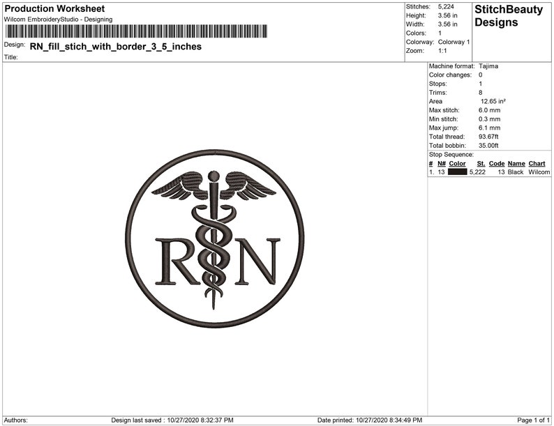 Registered Nurse Embroidery Design RN Medical Caduceus | Etsy