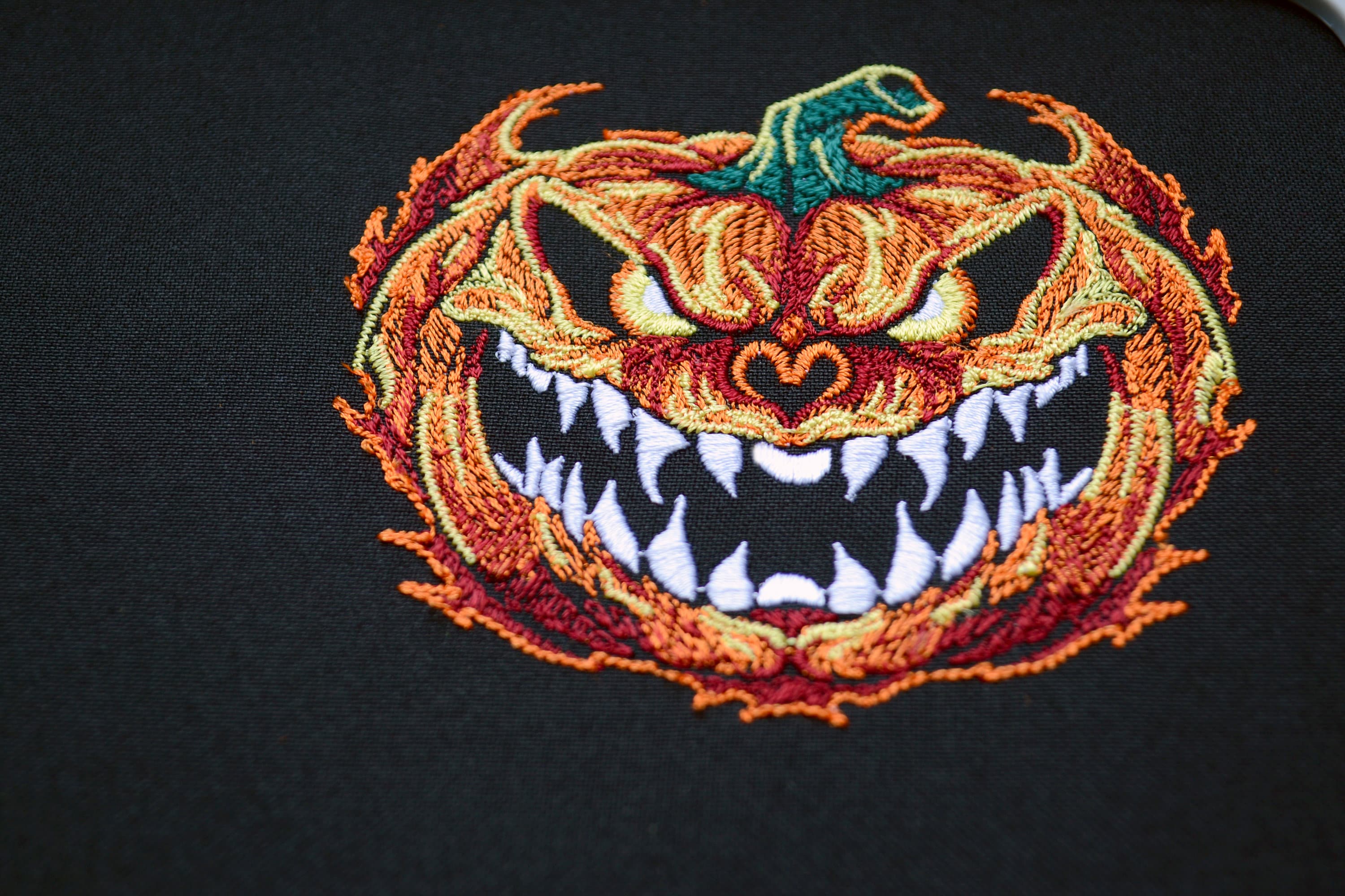 Sketch Stitch Demonic Pumpkin Head - Creepy Halloween Embroidery Design ...