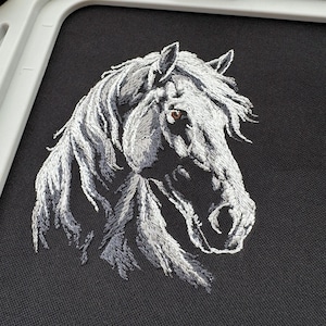 Realistic White Horse Embroidery Design, Noble Animal for Dark Fabric ...