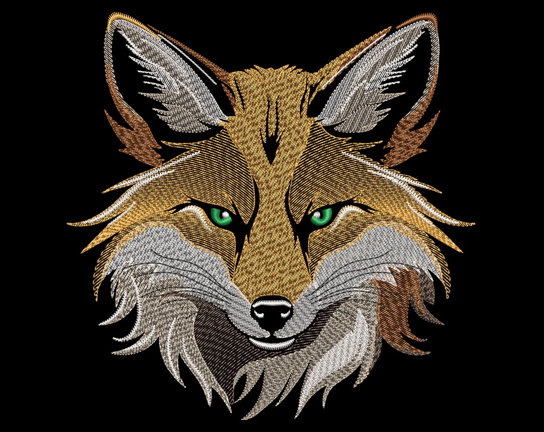 Light Stitch Fox Head Embroidery Design, Sketch Animal Pattern for Dark ...
