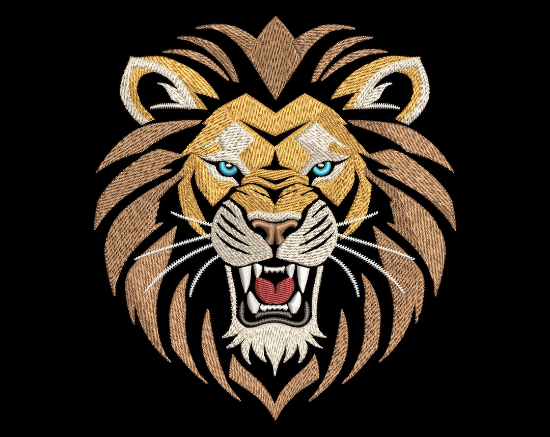 Angry Lion Head Embroidery Design - Noble Animal King for Dark Fabric ...
