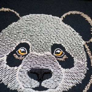 Quick Stitch Panda Face Embroidery Design - Cute Animal on Dark Fabric ...