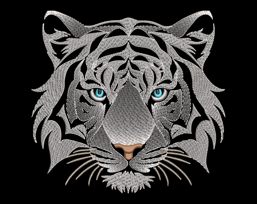 Sketch Stitch White Tiger Embroidery Design - Majestic Animal Head Art ...