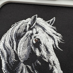 Realistic White Horse Embroidery Design, Noble Animal for Dark Fabric ...