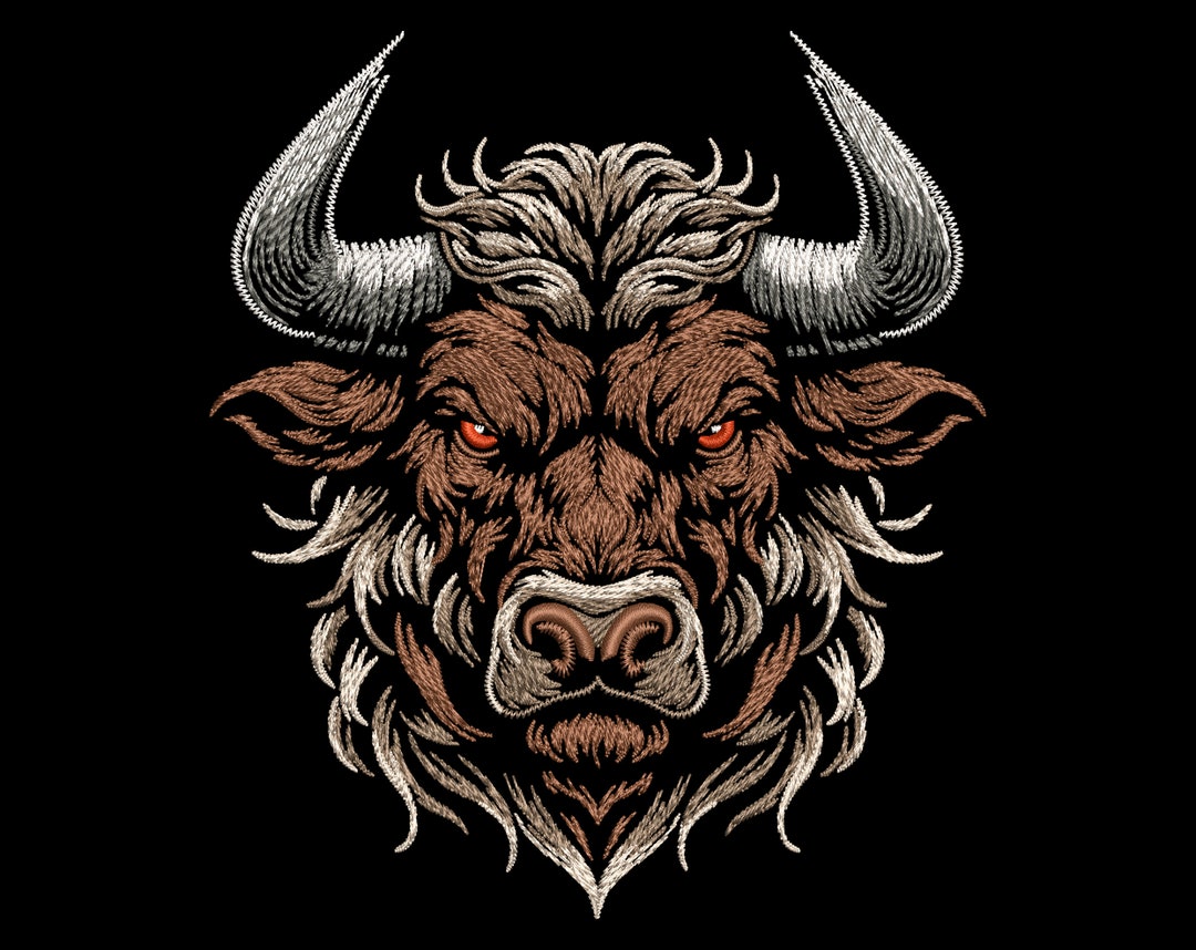 Brutal Bull Head Embroidery Design - Realistic Horned Beast for Dark ...