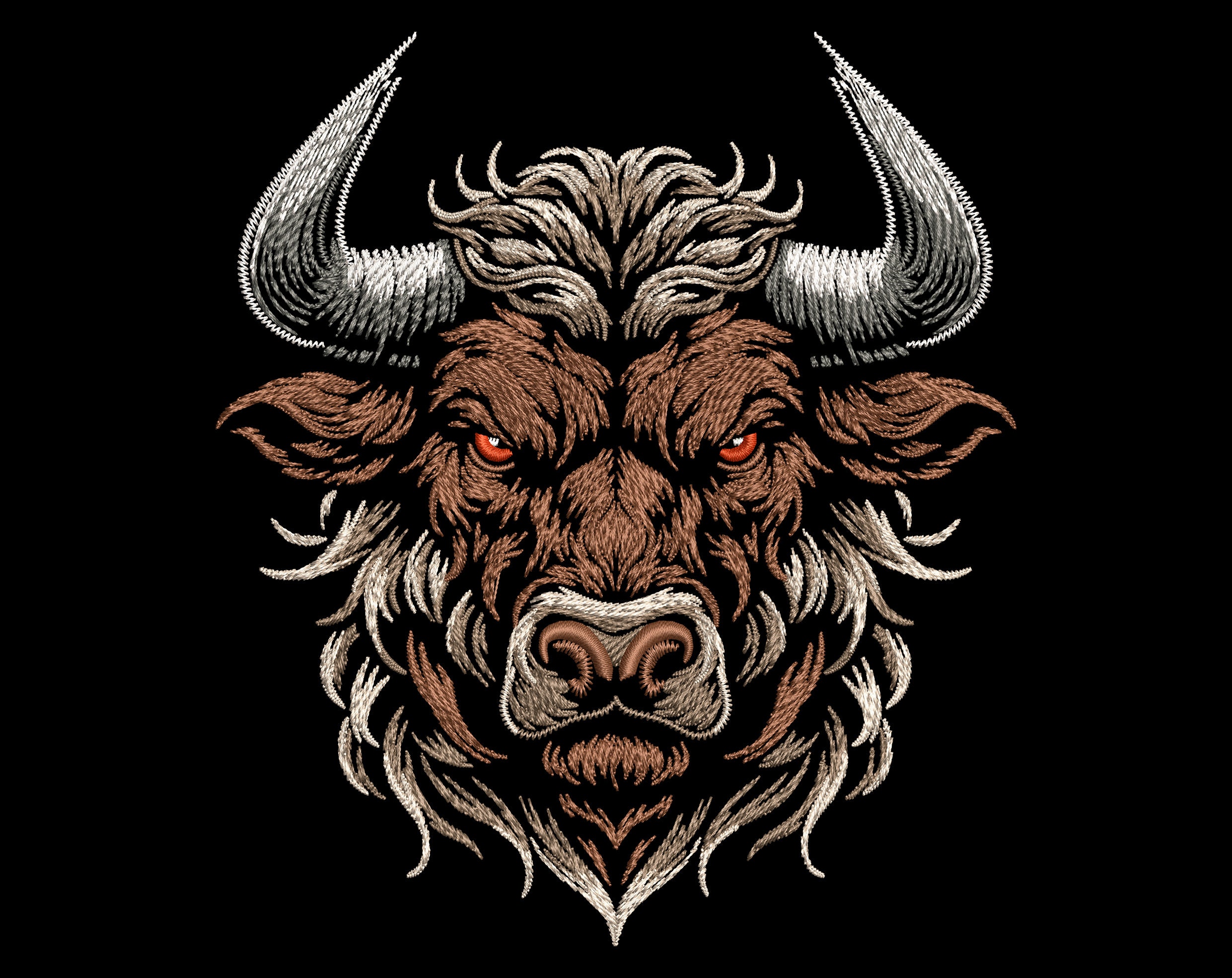 Brutal Bull Head Embroidery Design - Realistic Horned Beast for Dark ...