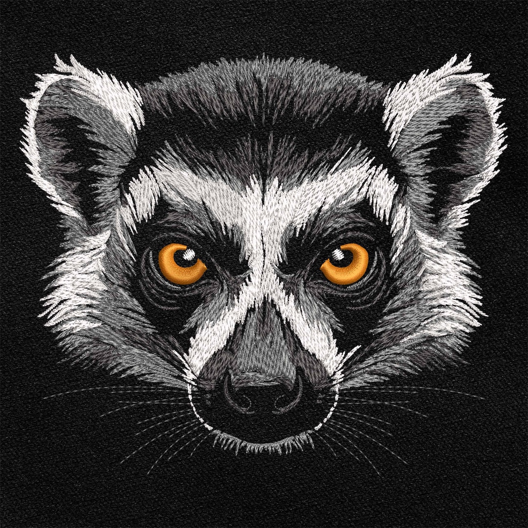 Lemur Face Machine Embroidery Design | Exotic Madagascar Wildlife ...