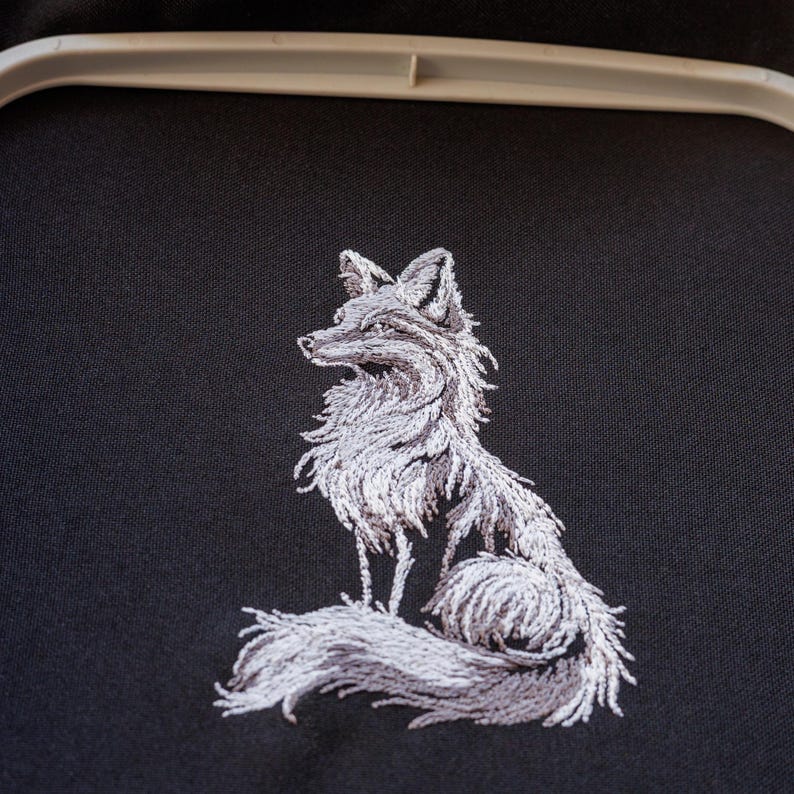 White Fox Embroidery Design, Realistic Forest Animal Digital Pattern ...