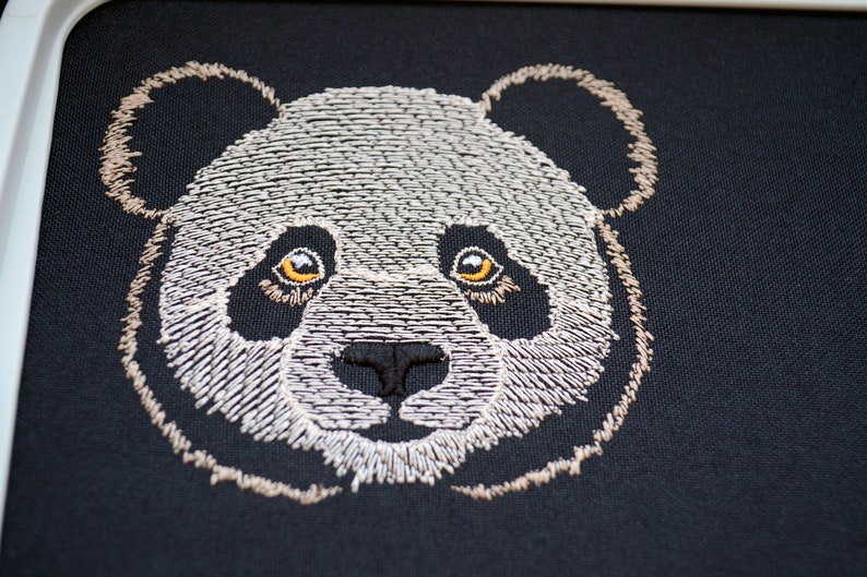 Quick Stitch Panda Face Embroidery Design - Cute Animal on Dark Fabric ...