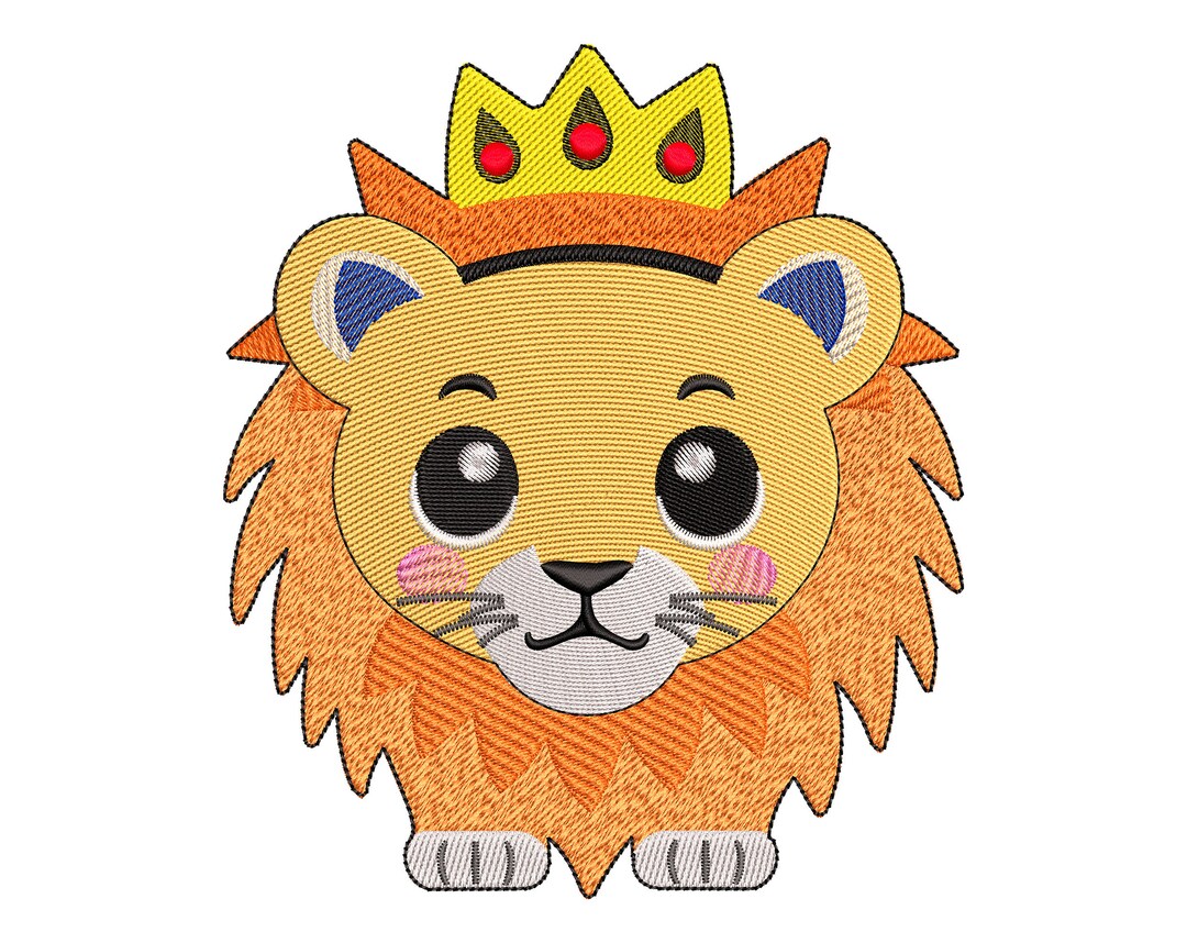 Baby Lion Embroidery Design, Gold King's Crown, Fill Stitch, Birthday ...