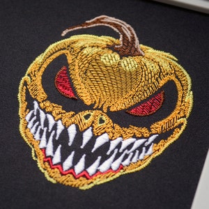 Angry Pumpkin Face Embroidery Design - Light Stitch Demonic Halloween ...