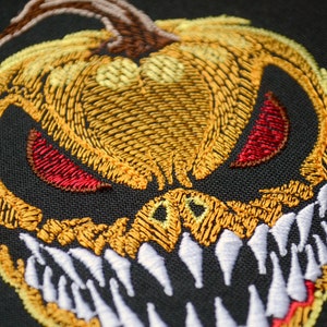Angry Pumpkin Face Embroidery Design - Light Stitch Demonic Halloween ...