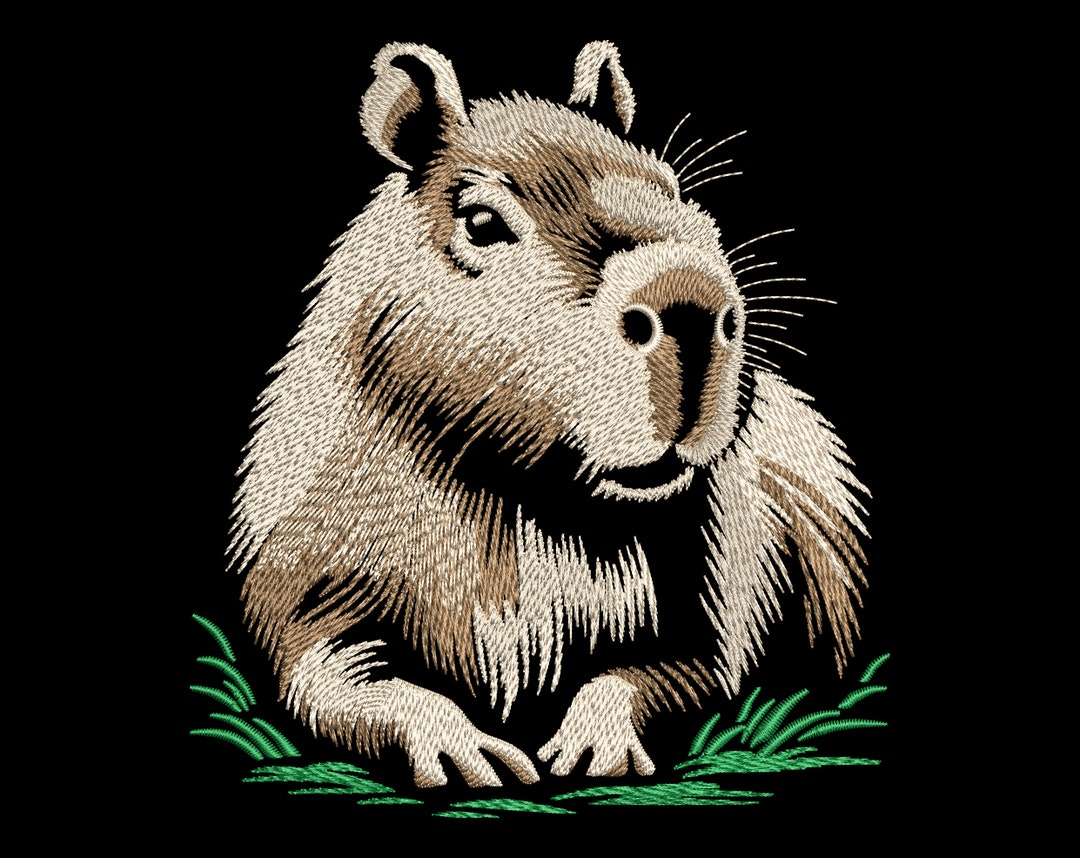 Capybara on Grass Embroidery Design - Nature Inspired Cute Animal for ...