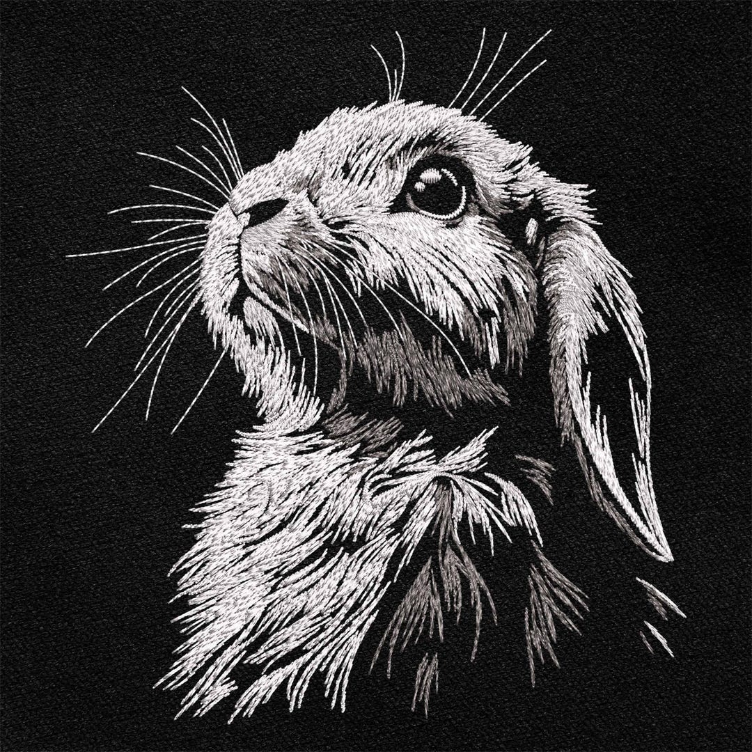 Adorable Lop Rabbit Embroidery Design, Realistic White Bunny Digital ...