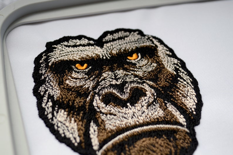 Gorilla Face Embroidery Design - Quick Stitch Wild Animal on Filled ...