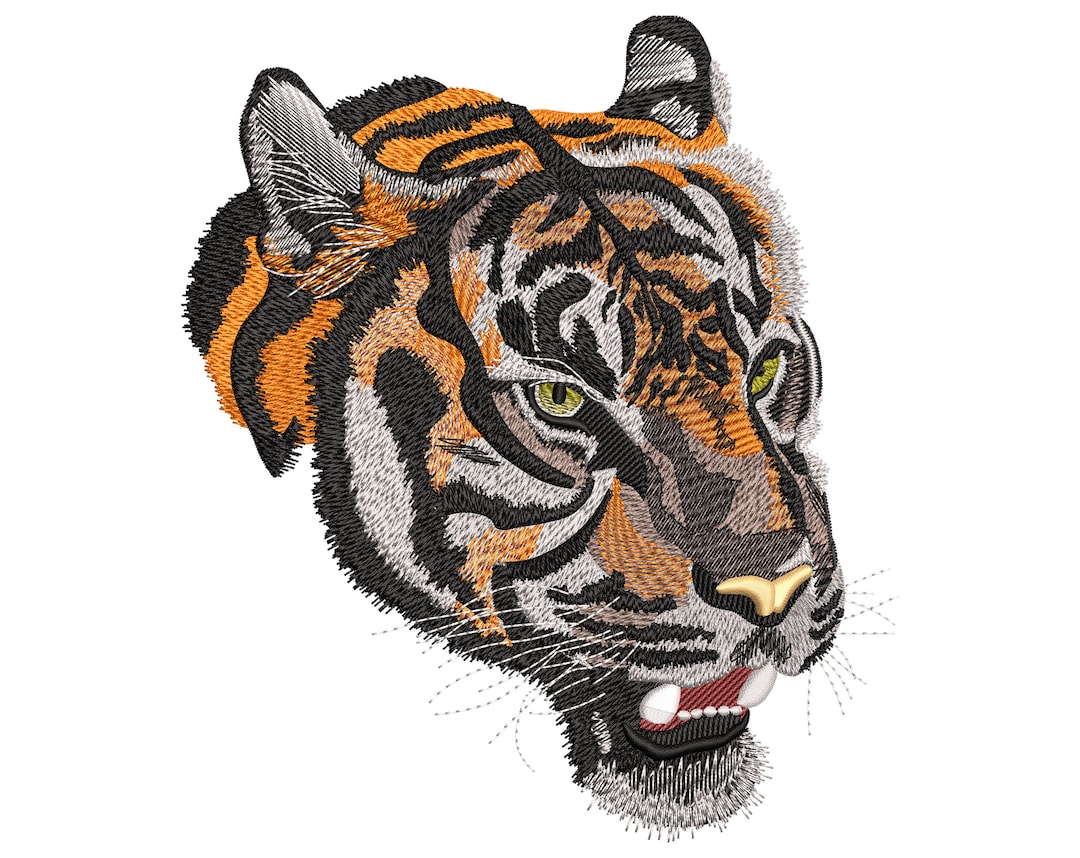 Tiger Embroidery Design, Realistic Tiger Face, Danger Indian Animal ...