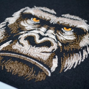 Gorilla Face Embroidery Design - Realistic Wild Animal for Dark Fabric ...