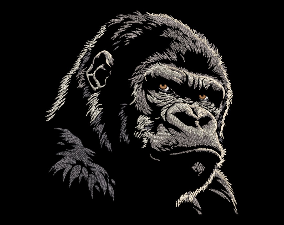 Realistic Gorilla Embroidery Design - Wild Animal Face for Dark Fabric ...