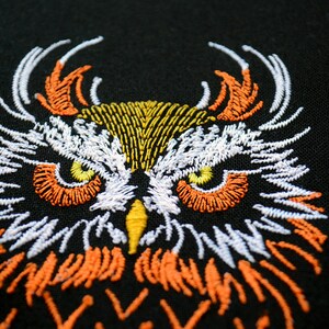 Sketch Night Owl Embroidery Design - Vibrant Orange Bird Head for Dark ...