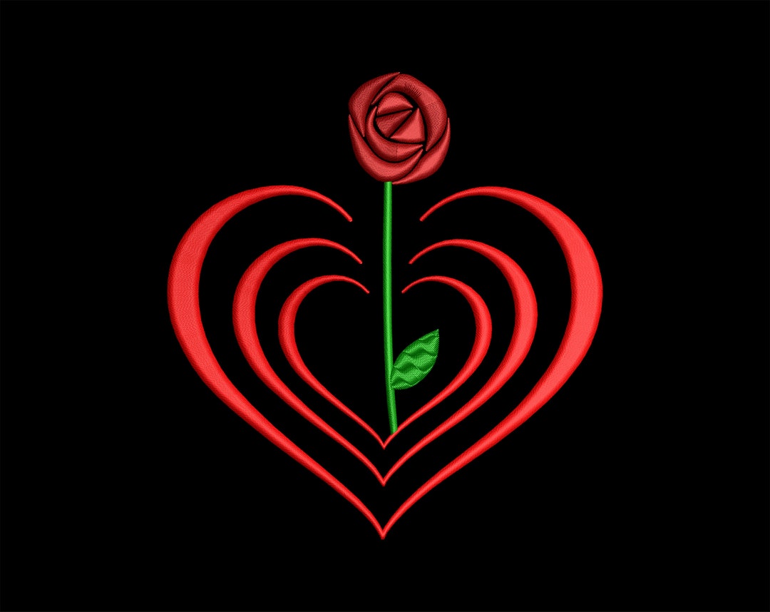 Heart With Rose Embroidery Design, Valentine's Day Love Symbol, Flower ...