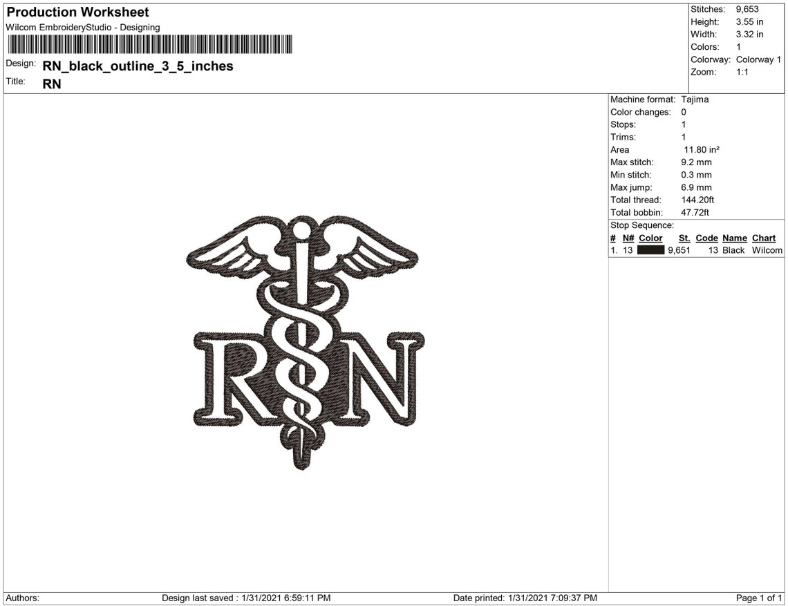Registered Nurse Embroidery Design RN Medical Caduceus | Etsy