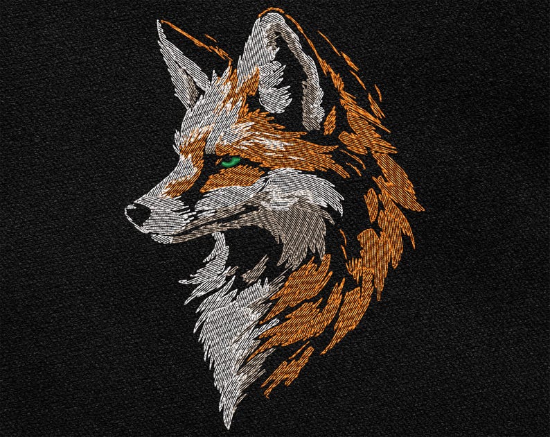 Fox Head Machine Embroidery Design, Light Stitch Realistic Profile for ...