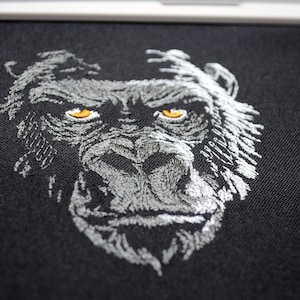 Monkey Face Embroidery Design - Realistic Wild Animal for Dark Fabric ...