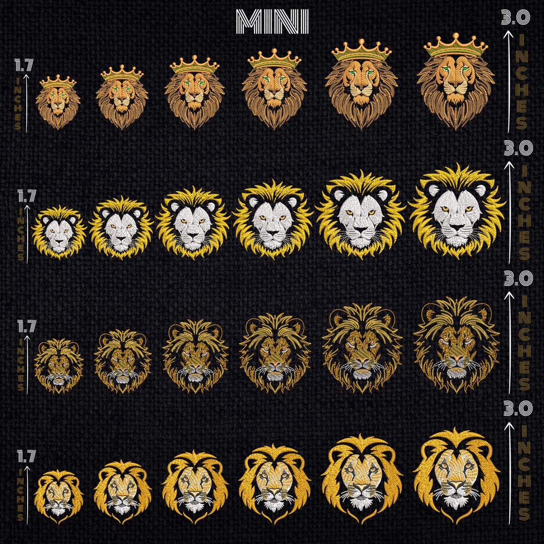 Mini Lions Designs Bundle - Tiny King of Jungle Head for Dark Fabric ...