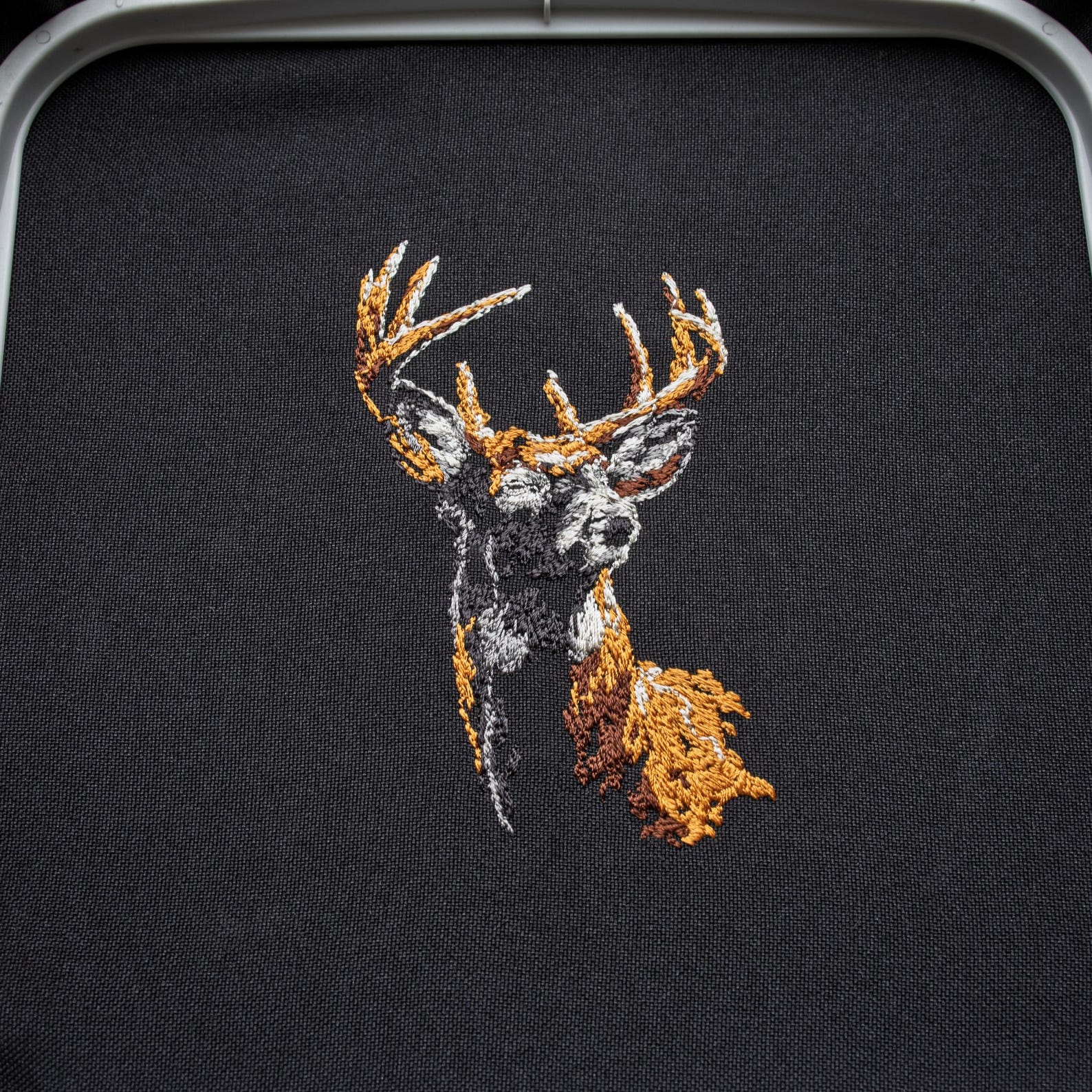 Deer Embroidery Design: Realistic Buck Portrait, Dark Fabric Ready ...