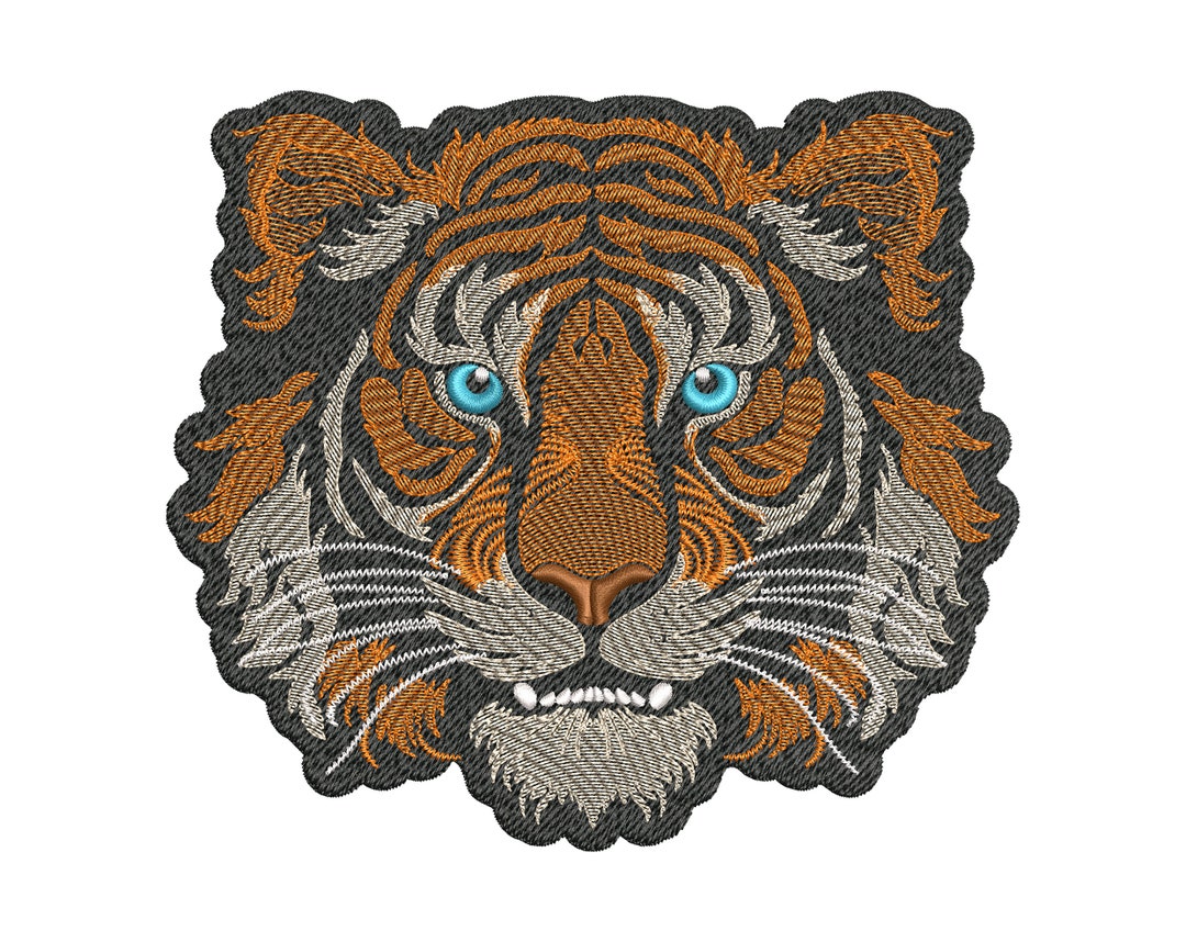 Elegant Tiger Head Embroidery Design - Sketch Stitch Wild Animal Face ...