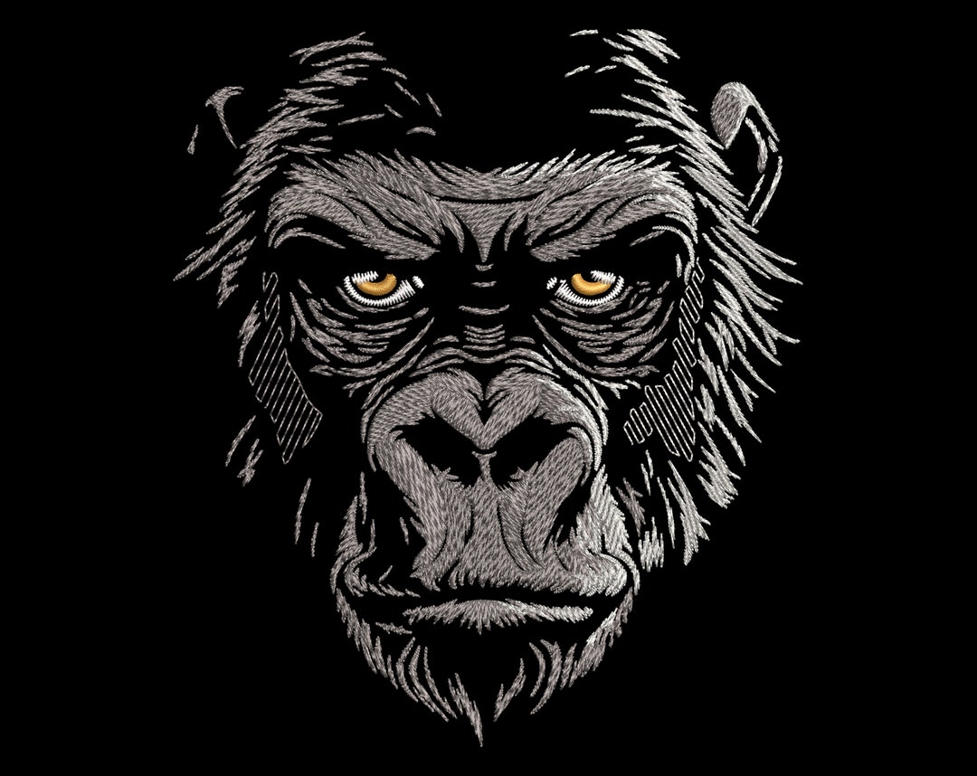 Monkey Face Embroidery Design - Realistic Wild Animal for Dark Fabric ...