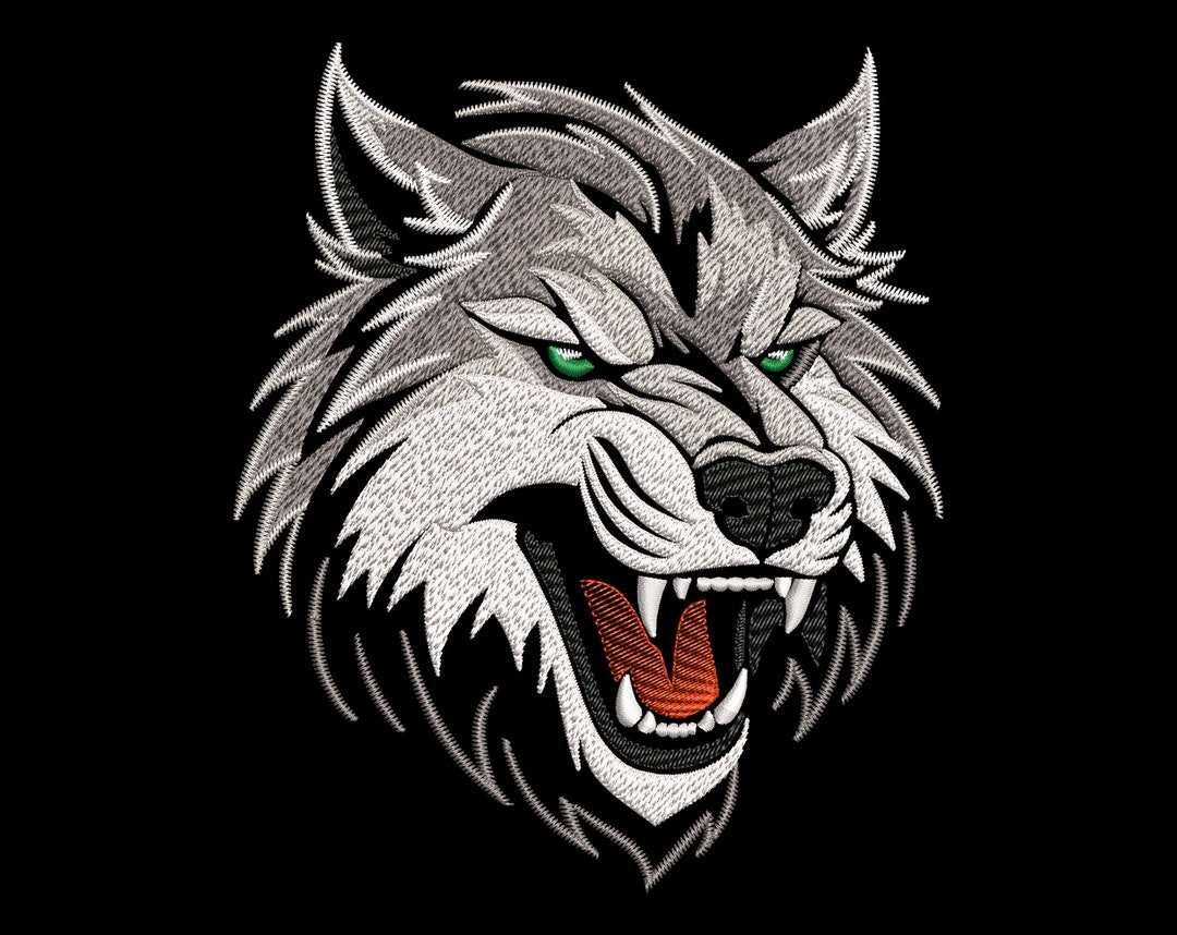 Angry Gray Wolf Head Embroidery Design - Totemic Wild Beast Emblem for ...