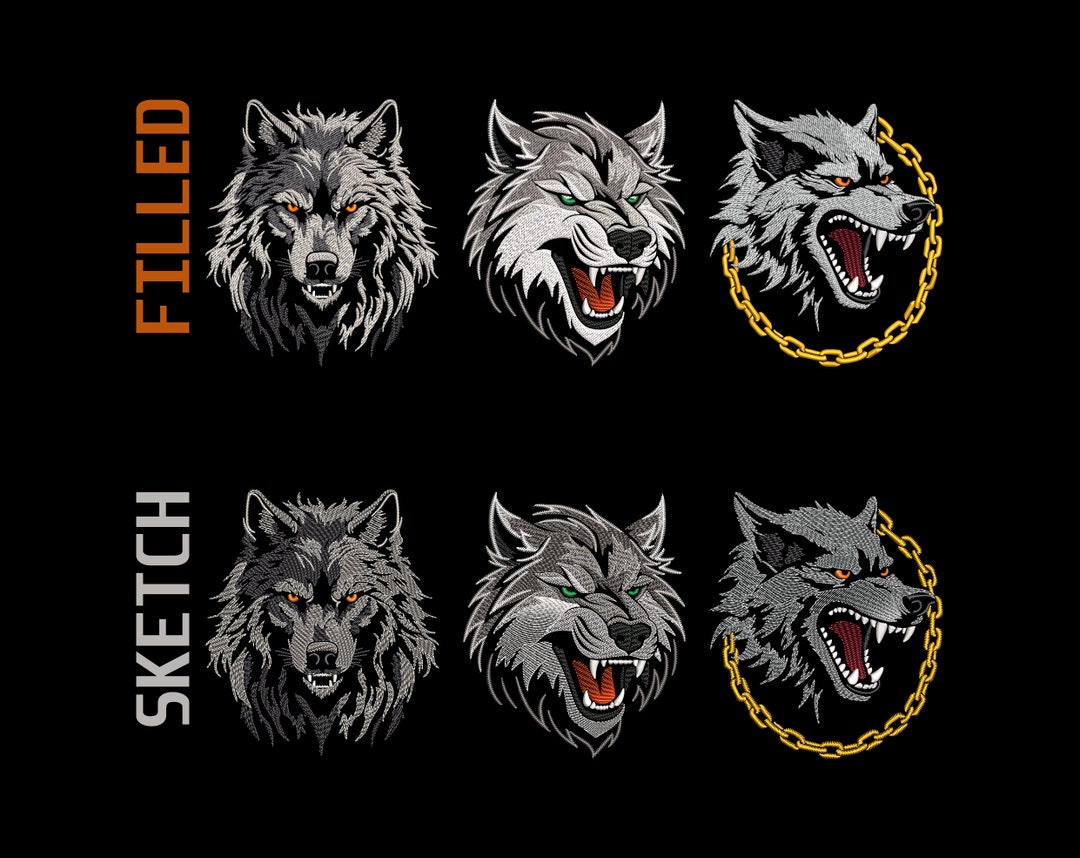 Mystic Wolf Embroidery Designs Set - Filled & Sketch Stitching With ...