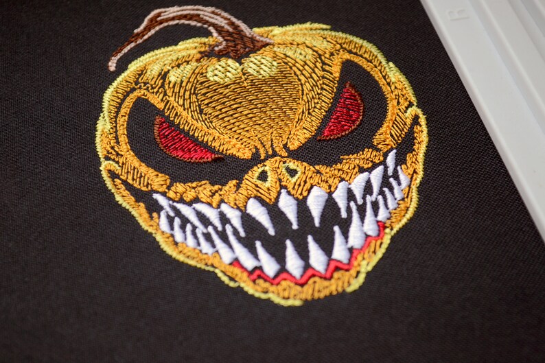 Angry Pumpkin Face Embroidery Design - Light Stitch Demonic Halloween ...