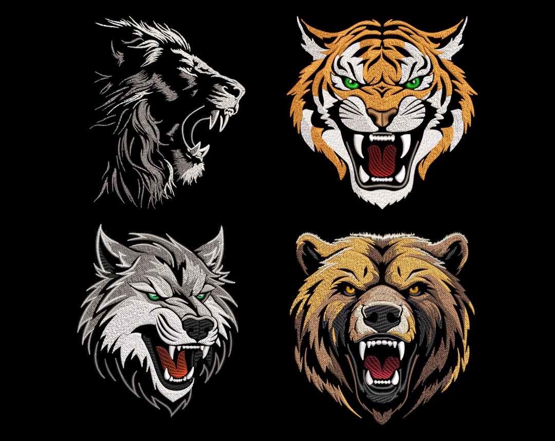 Roaring Predators Embroidery Designs Collection - Fierce Animal Heads ...