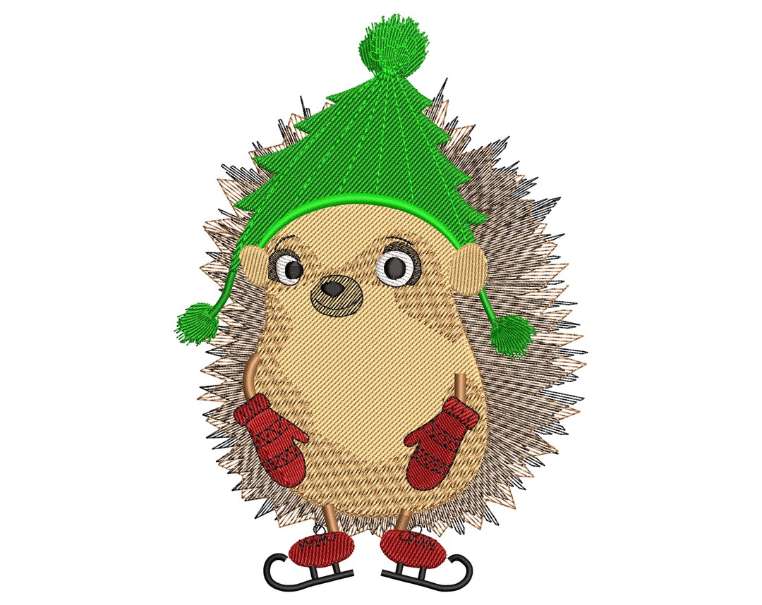 Cute Hedgehog Embroidery Design, Winter Vibes, Skating Hedgehog in ...