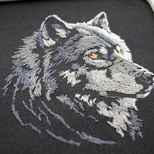 Realistic Wolf Head Embroidery Design, Majestic Night Forest Animal ...