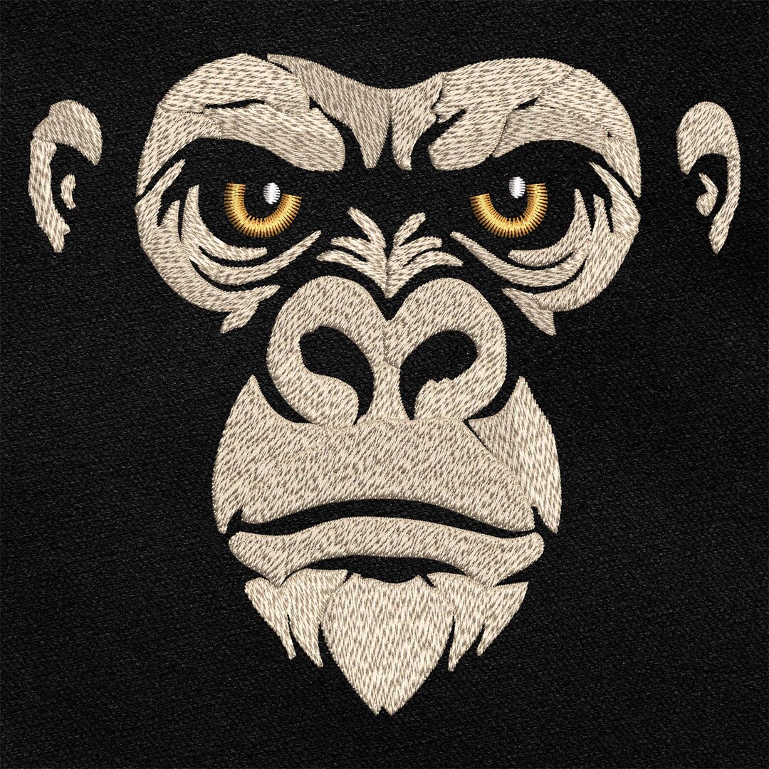 Monkey Face Machine Embroidery Design, Chimpanzee Portrait for Dark ...