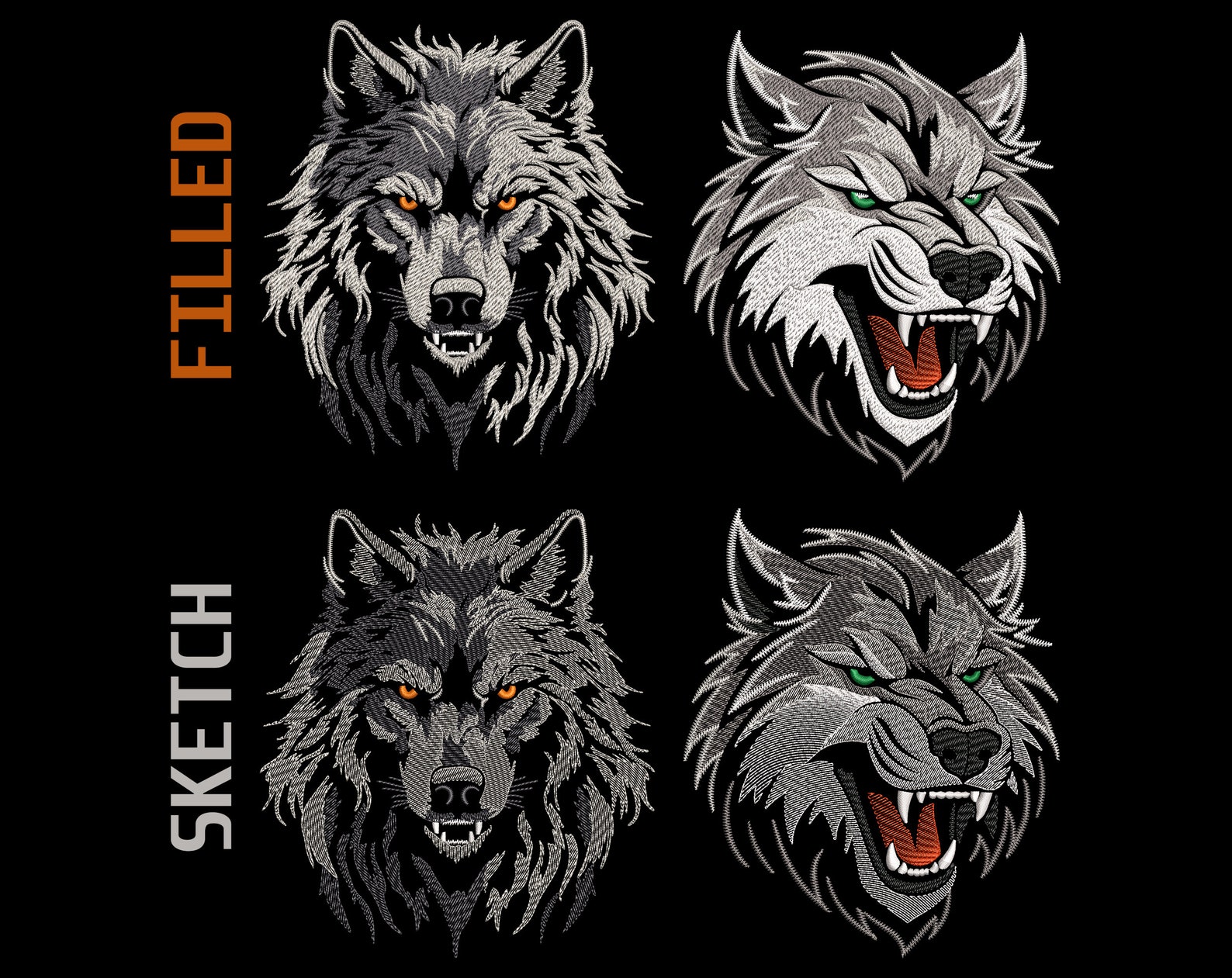 Fierce Mystic Wolf Embroidery Designs Bundle - Quick and Fill Stitch ...