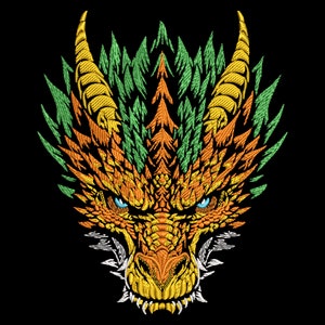 Vibrant Fantasy Dragon Embroidery Design - Realistic Beast Head for ...