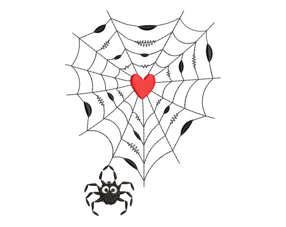 Spider Web Heart Embroidery Design Halloween Cached Witch - Etsy