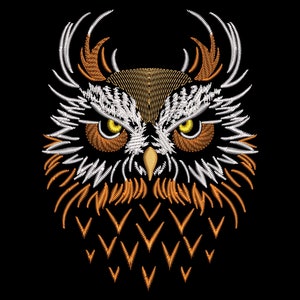 Sketch Night Owl Embroidery Design - Vibrant Orange Bird Head for Dark ...