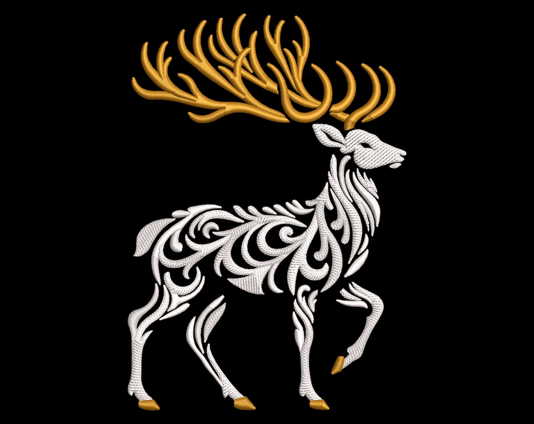 Graceful White Deer Embroidery Design - Golden Antler Artistry ...