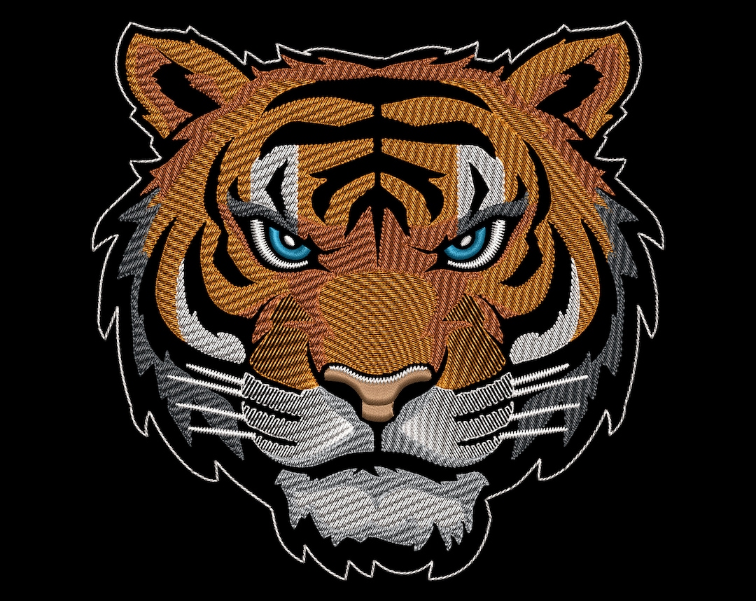 Expressive Tiger Face Embroidery Design - Cartoon Style Quick Stitch ...